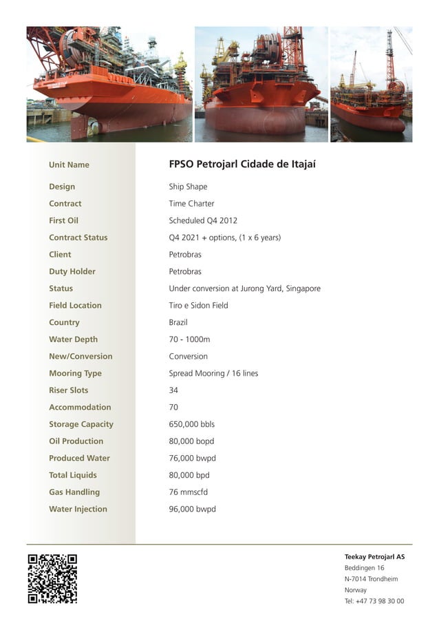 Teekay Petrojarl FPSO Cidade de Itajai (Fact Sheet) | PDF