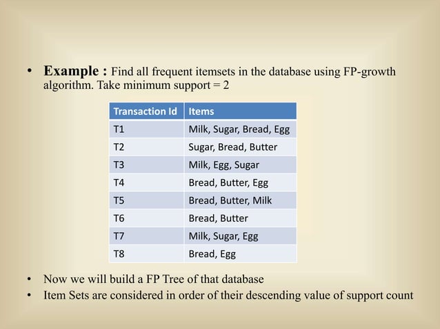 Example of The FP tree algorithm. Explained each and every steps | PPTX