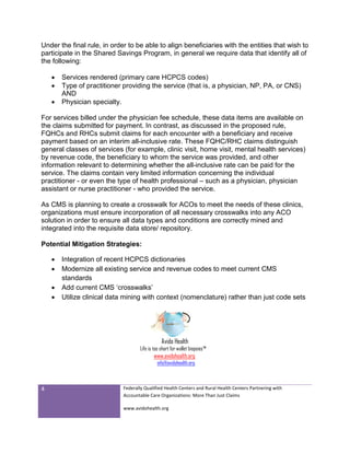 FQHCs, RHCs and ACOs: More than Just Claims | PDF