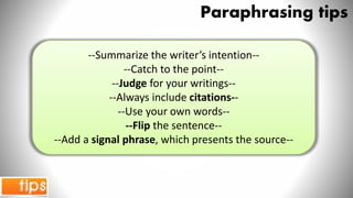 Top tips on how to paraphrase (sample) | PPTX