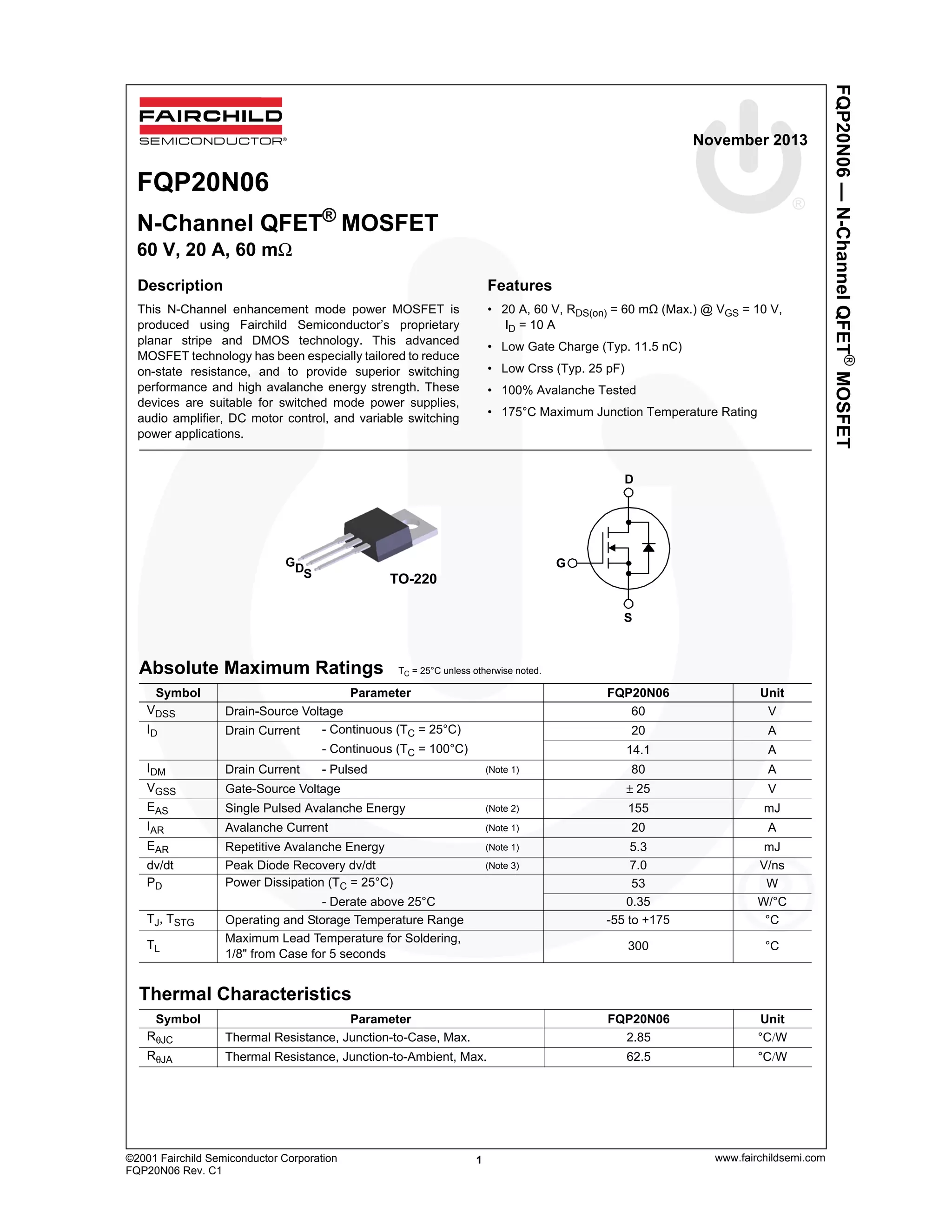 Original N-Channel Mosfet 20N06 FQP20N06 60V 20A TO-220 New Fairchild | PDF | Consumer ...