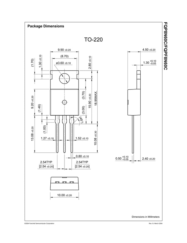 Original N-Channel Mosfet FQP8N60C 8N60C 8N60 600V 7.5A TO-220F New | PDF