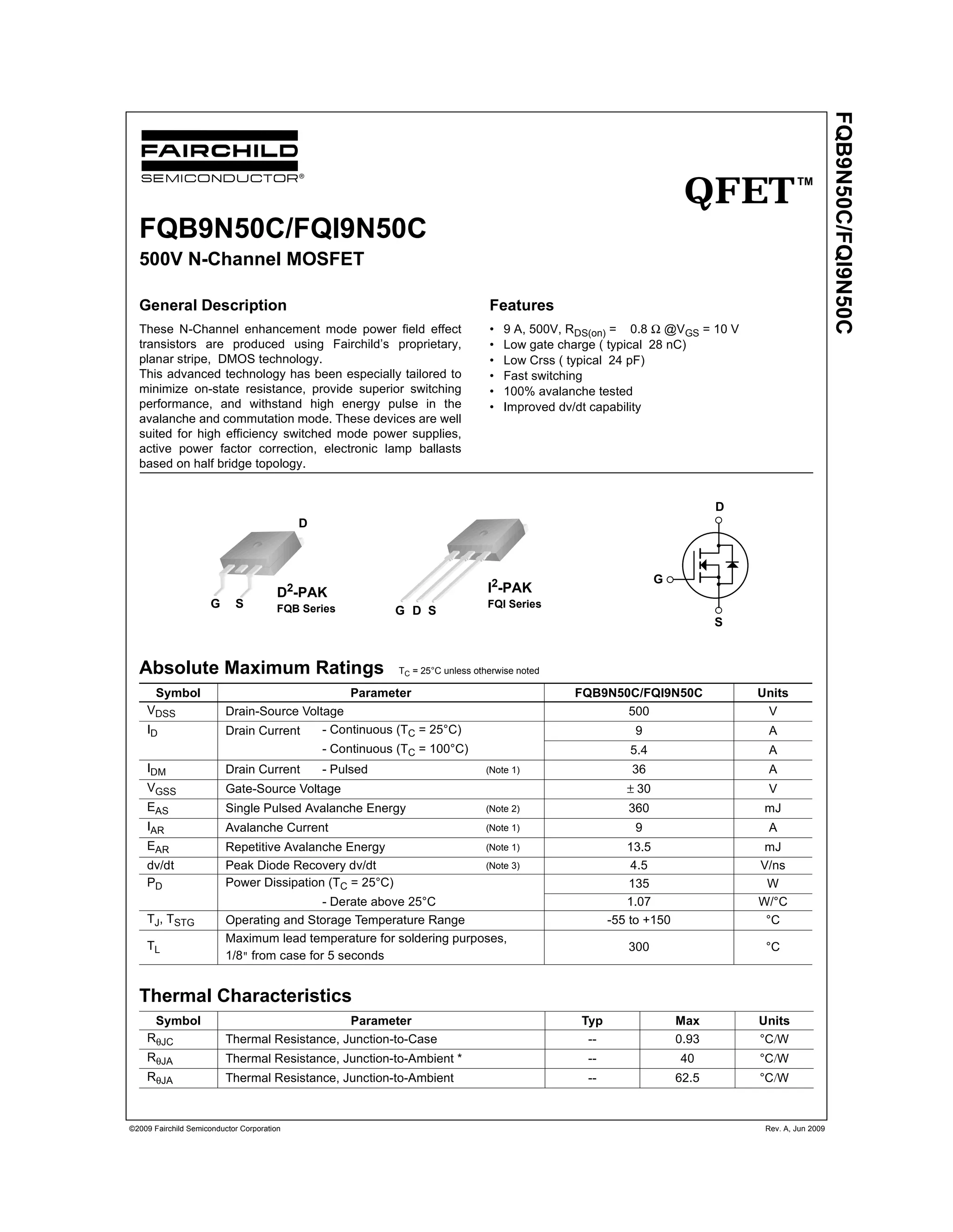 Original MOSFET N-CHANNEL FQPF9N50C 9N50C 9N50 TO-220 9A 500V New | PDF