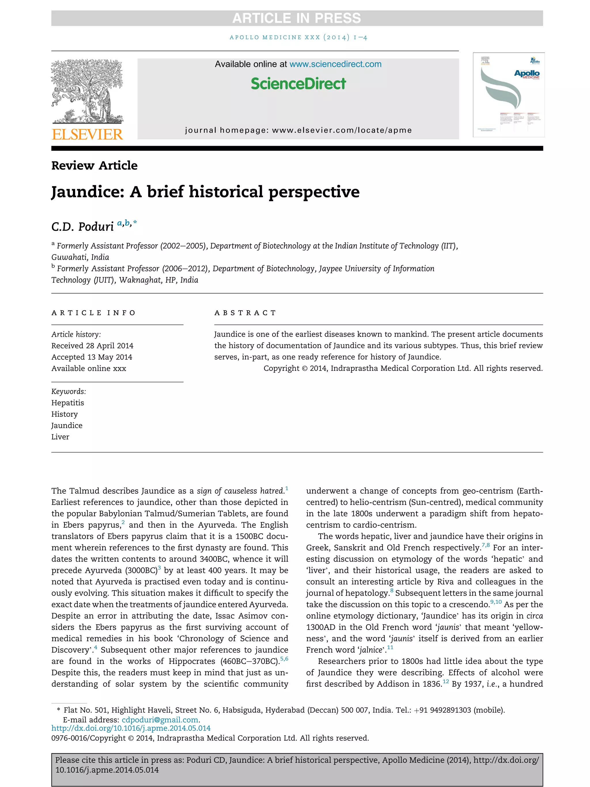 Jaundice: A brief historical perspective | PDF