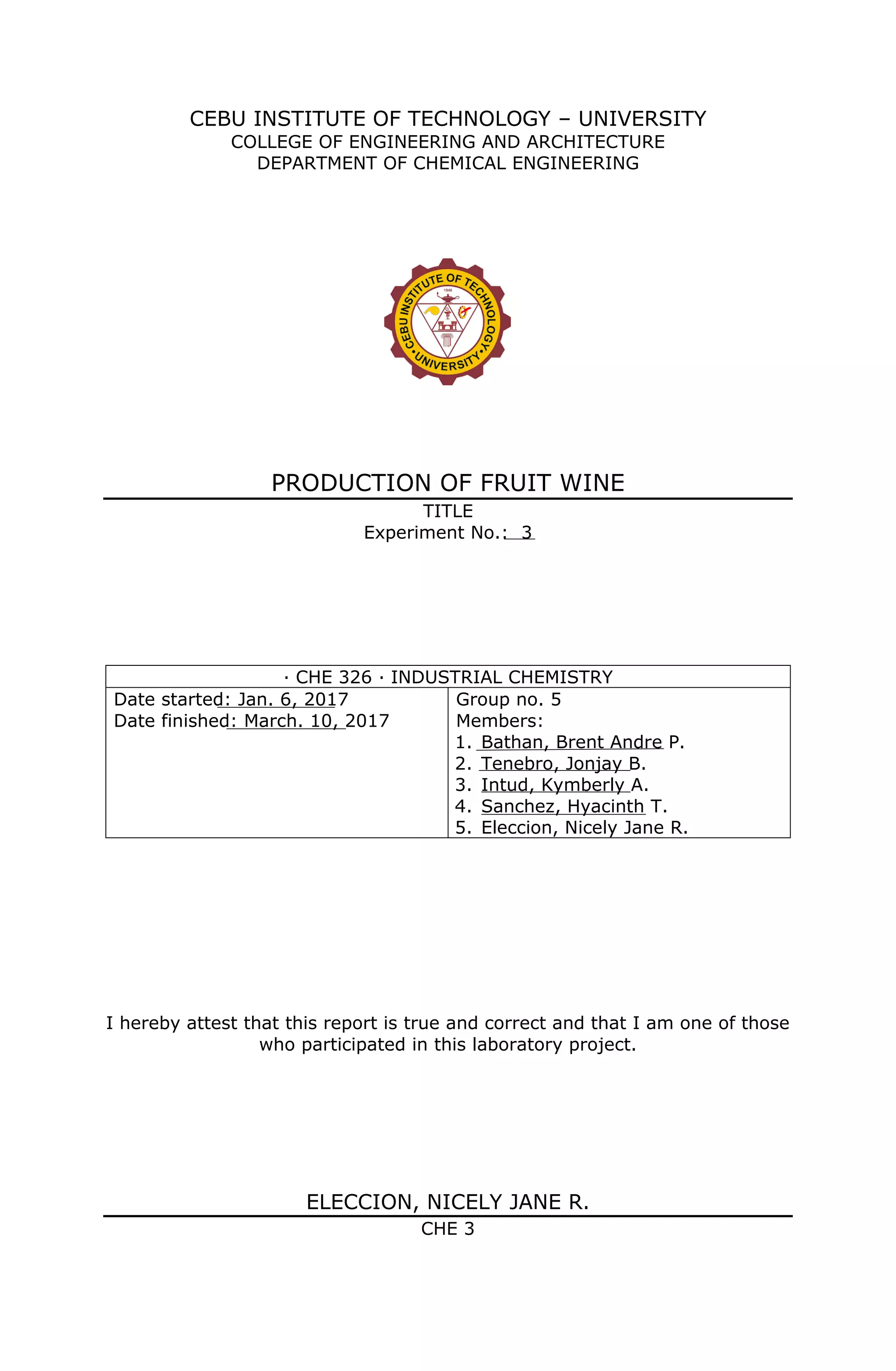 Final Report in Indus Chem - WINE | PDF