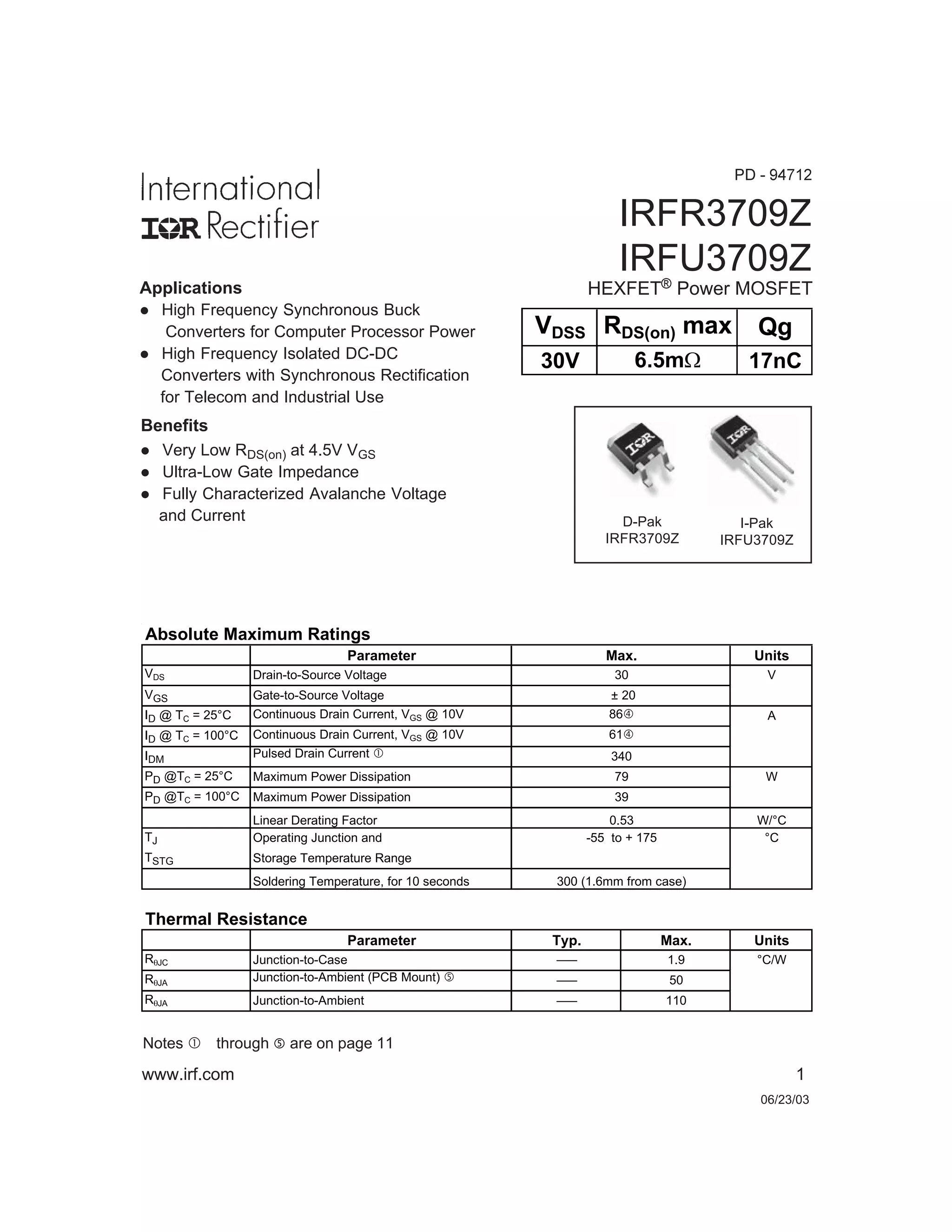 Original N - Channel Mosfet IRFR3709ZTRPBF FR3709Z 3709 FR3709 TO-252 ...