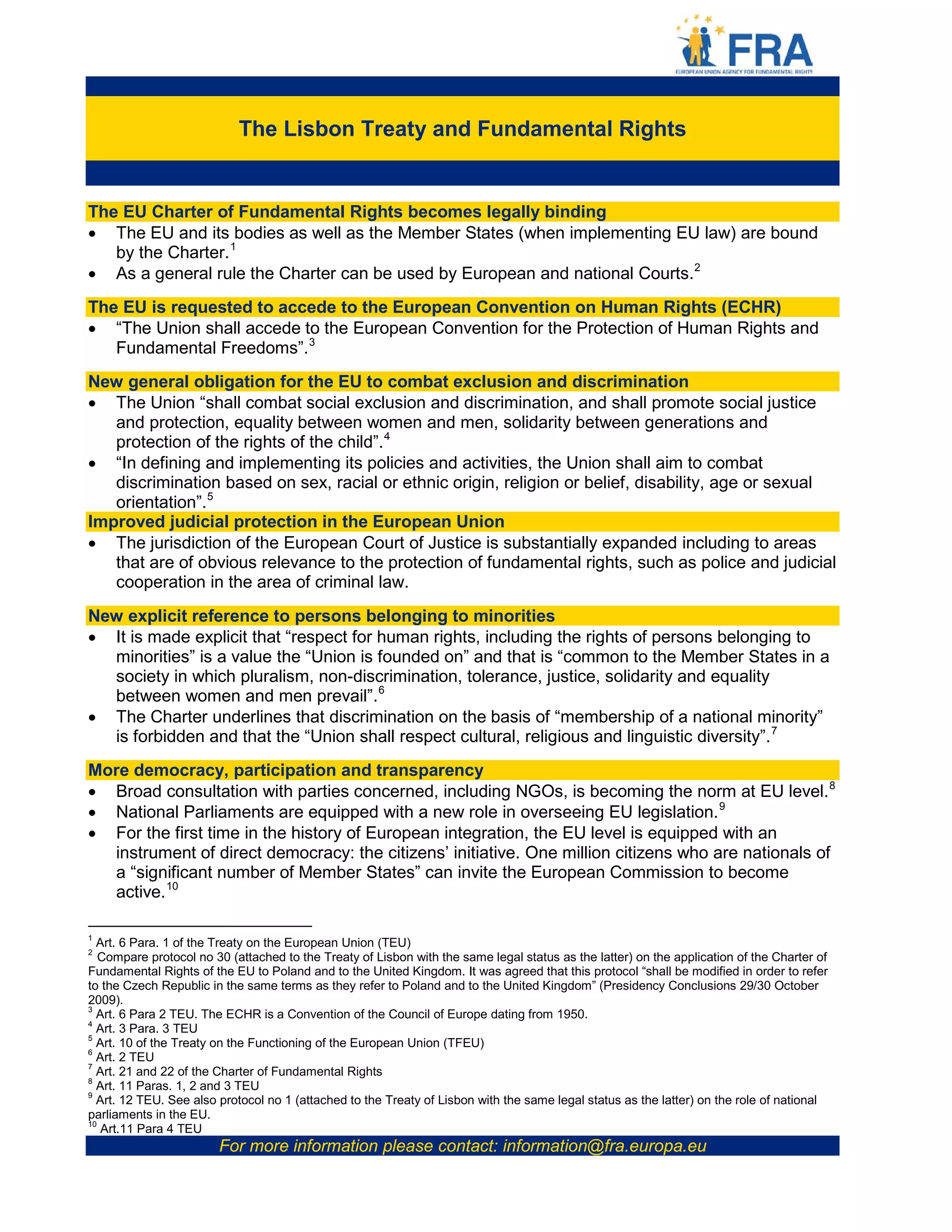 FRA Factsheet - Lisbon Treaty | PDF