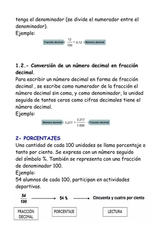 Fracciones decimales porcentajes tema 7 | PDF