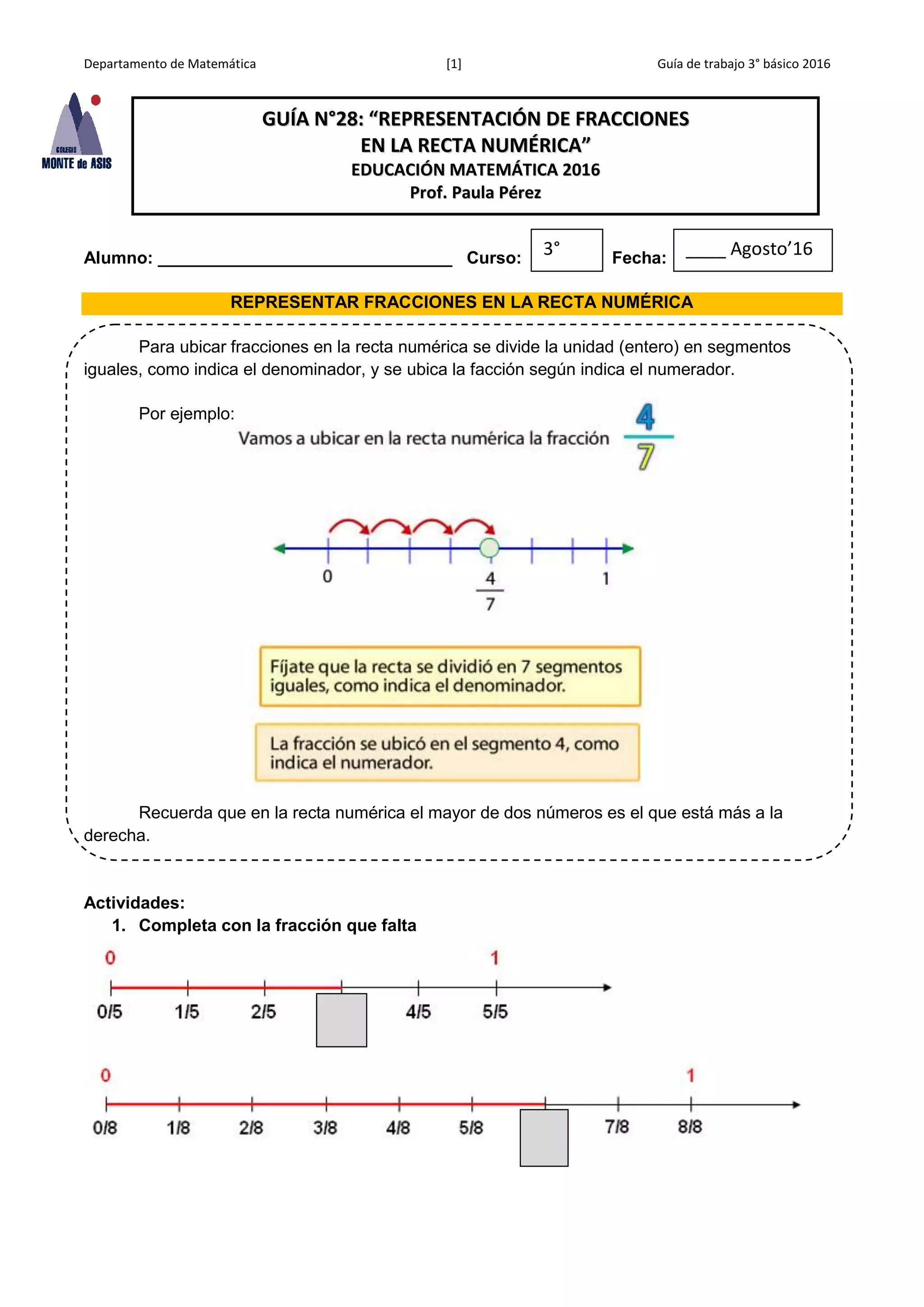 Fracciones en la recta numérica | PDF