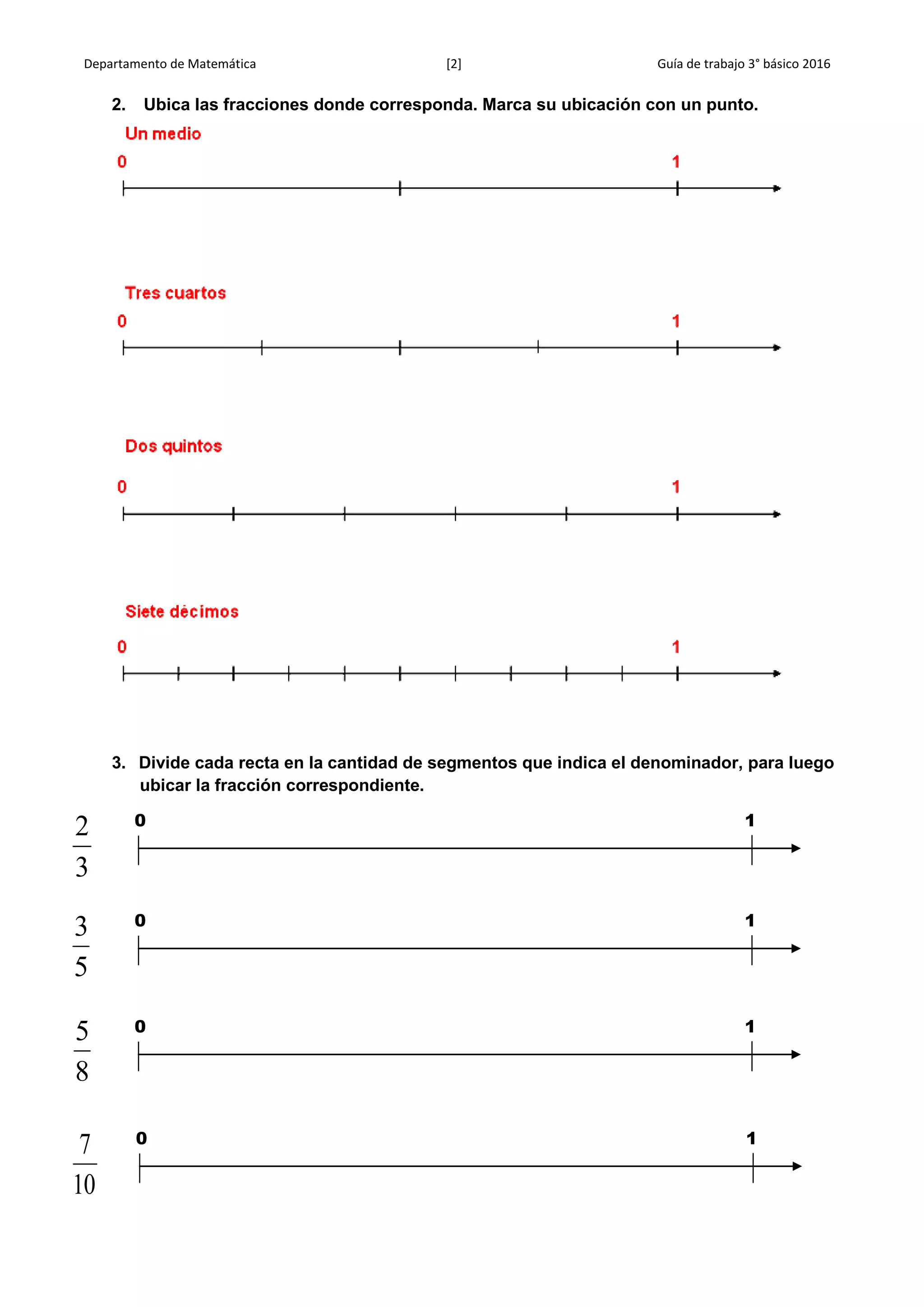 Fracciones en la recta numérica | PDF