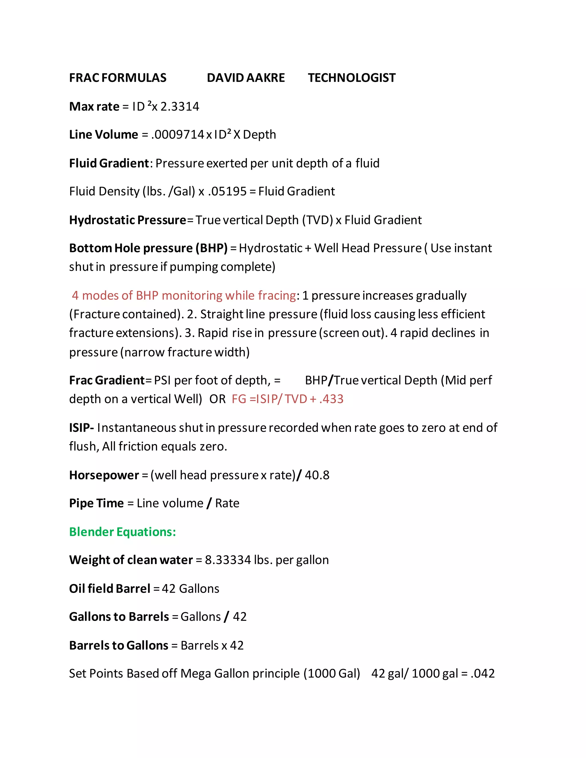Frac formulas david aakre technologist | DOCX