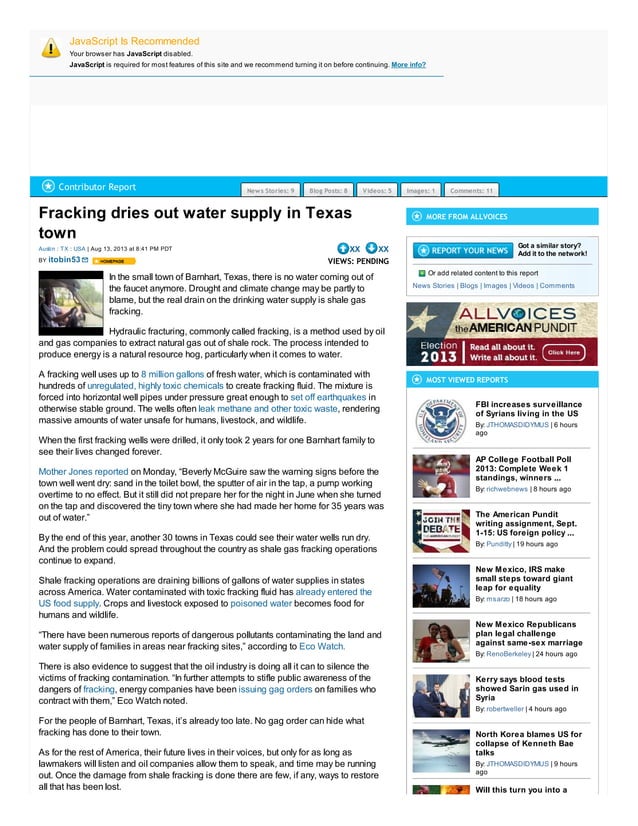 Fracking Dries Out Water Supply in Texas | PDF