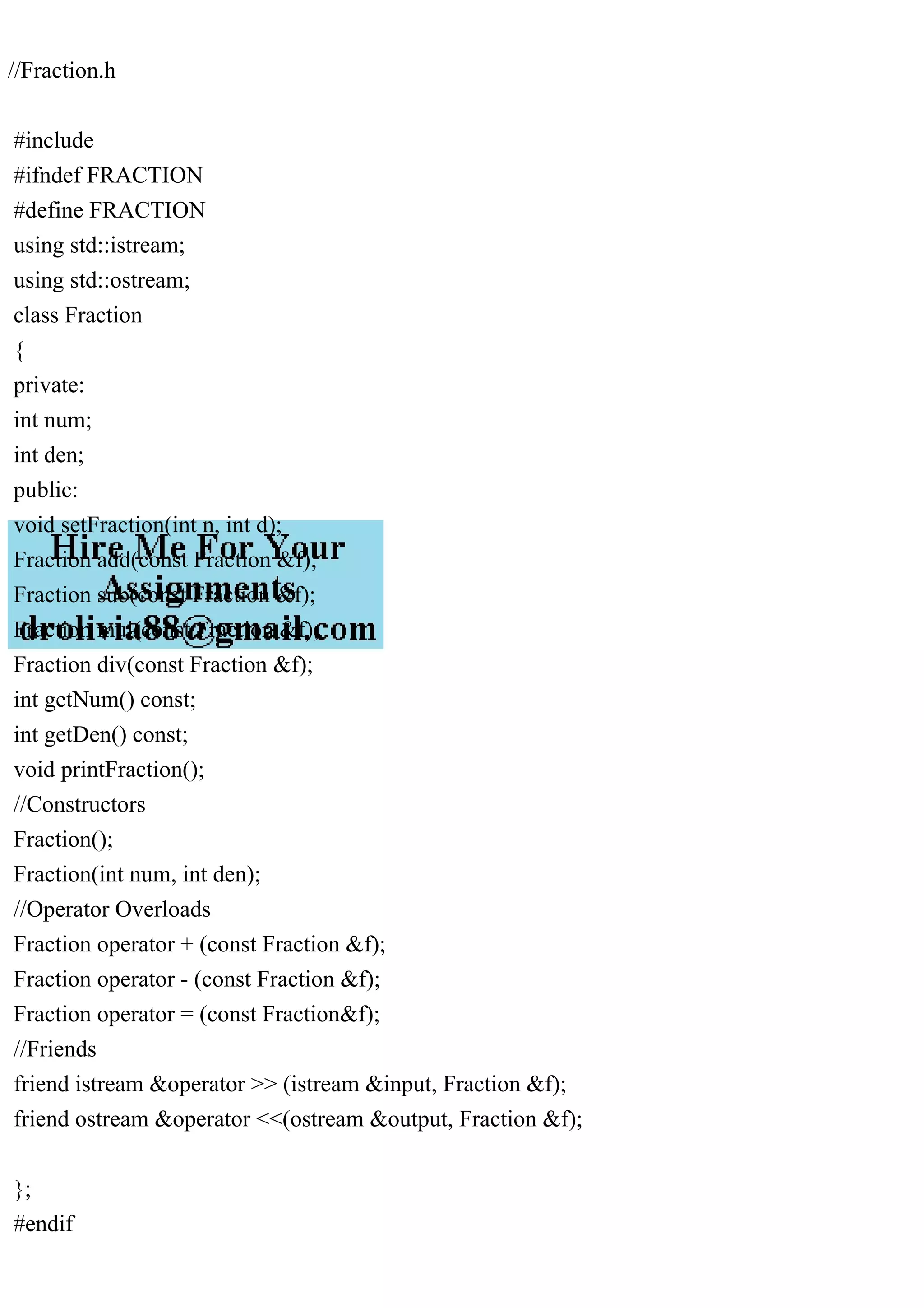 Fraction.h #include iostream #ifndef FRACTION #define FR.pdf