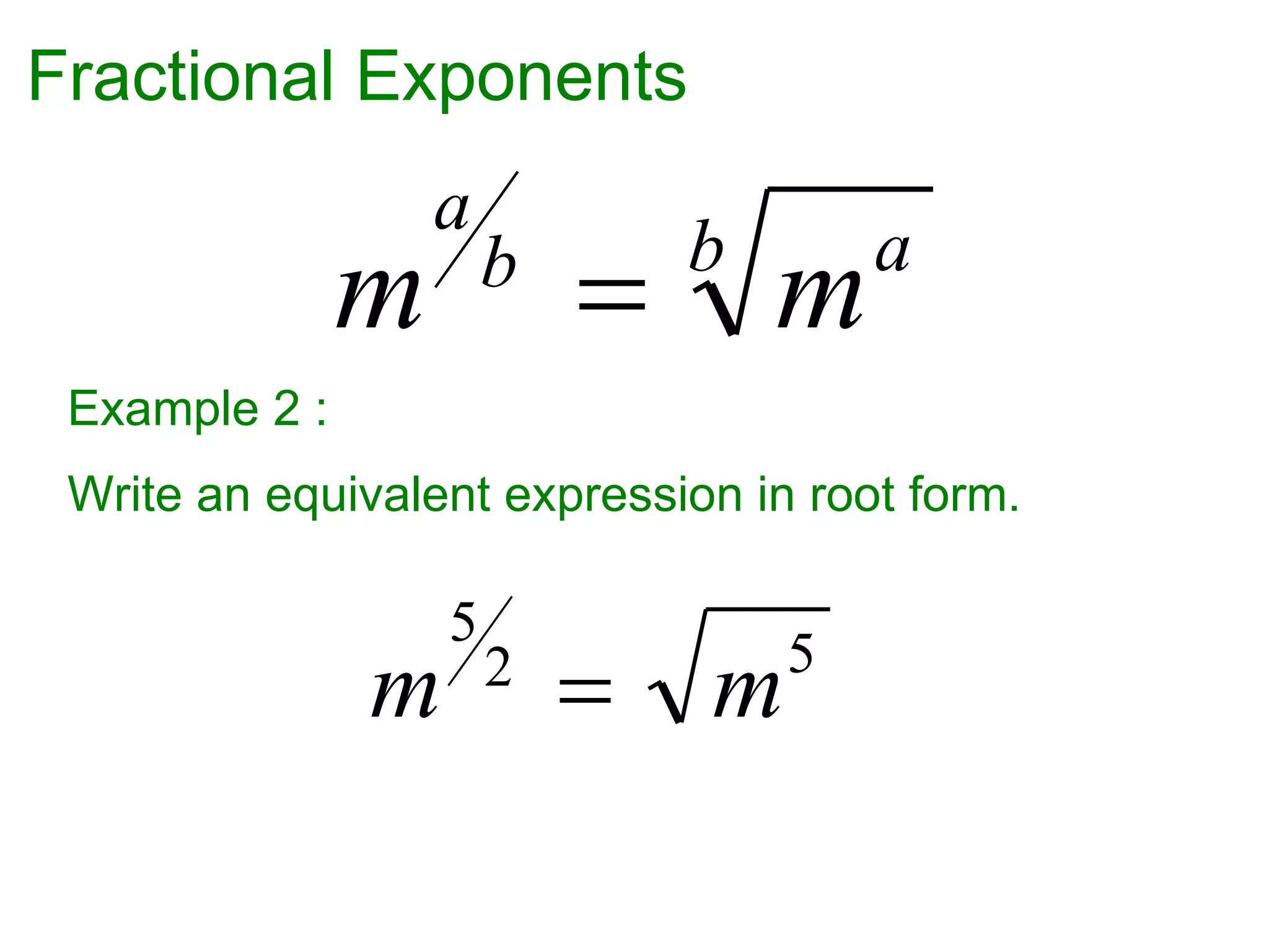 Fractional and Negative Exponents | PPT