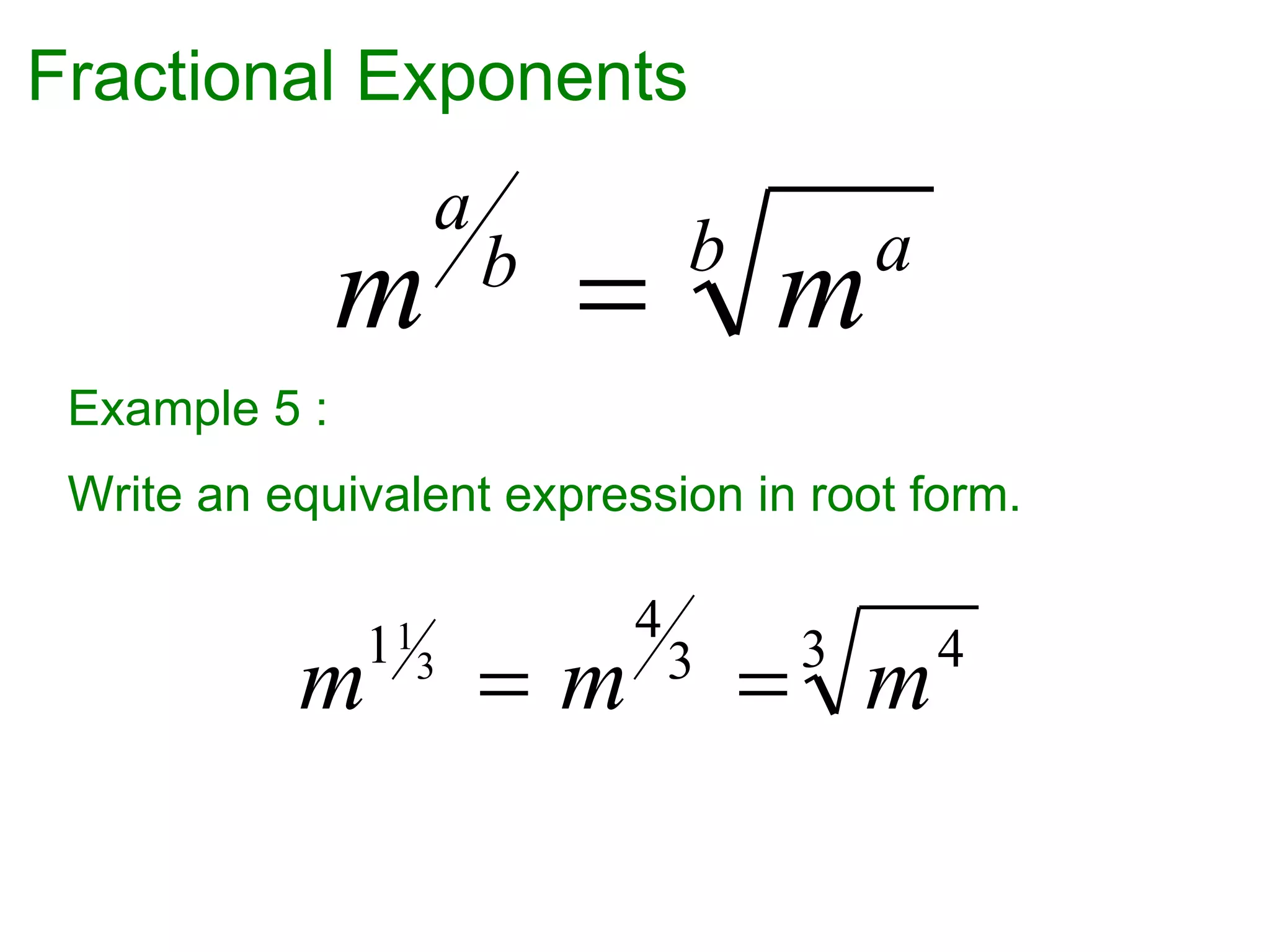 Fractional and Negative Exponents | PPT