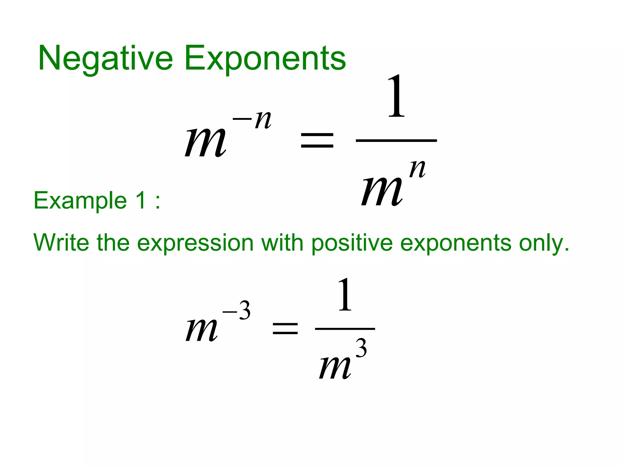 Fractional and Negative Exponents | PPT