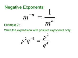 Fractional and Negative Exponents | PPT