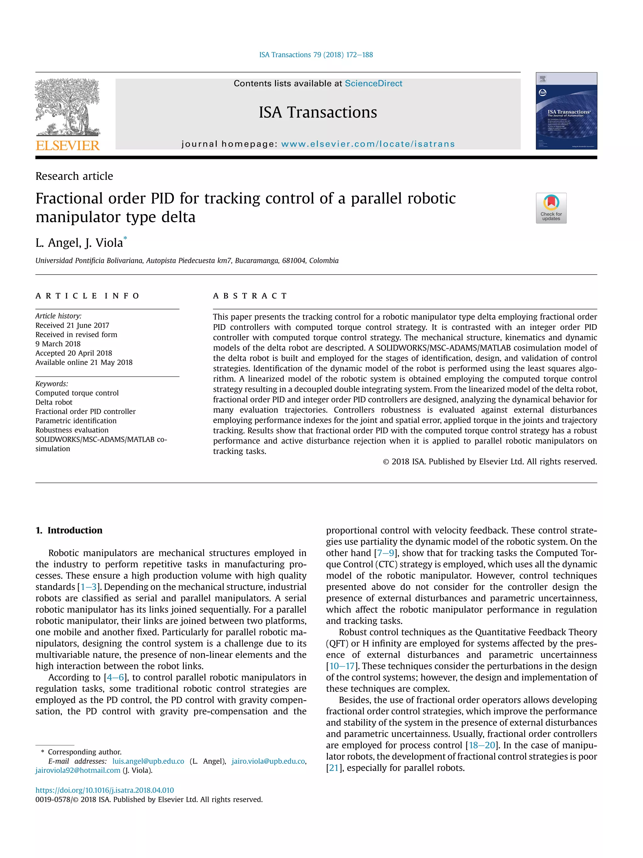 Fractional order PID for tracking control of a parallel robotic ...