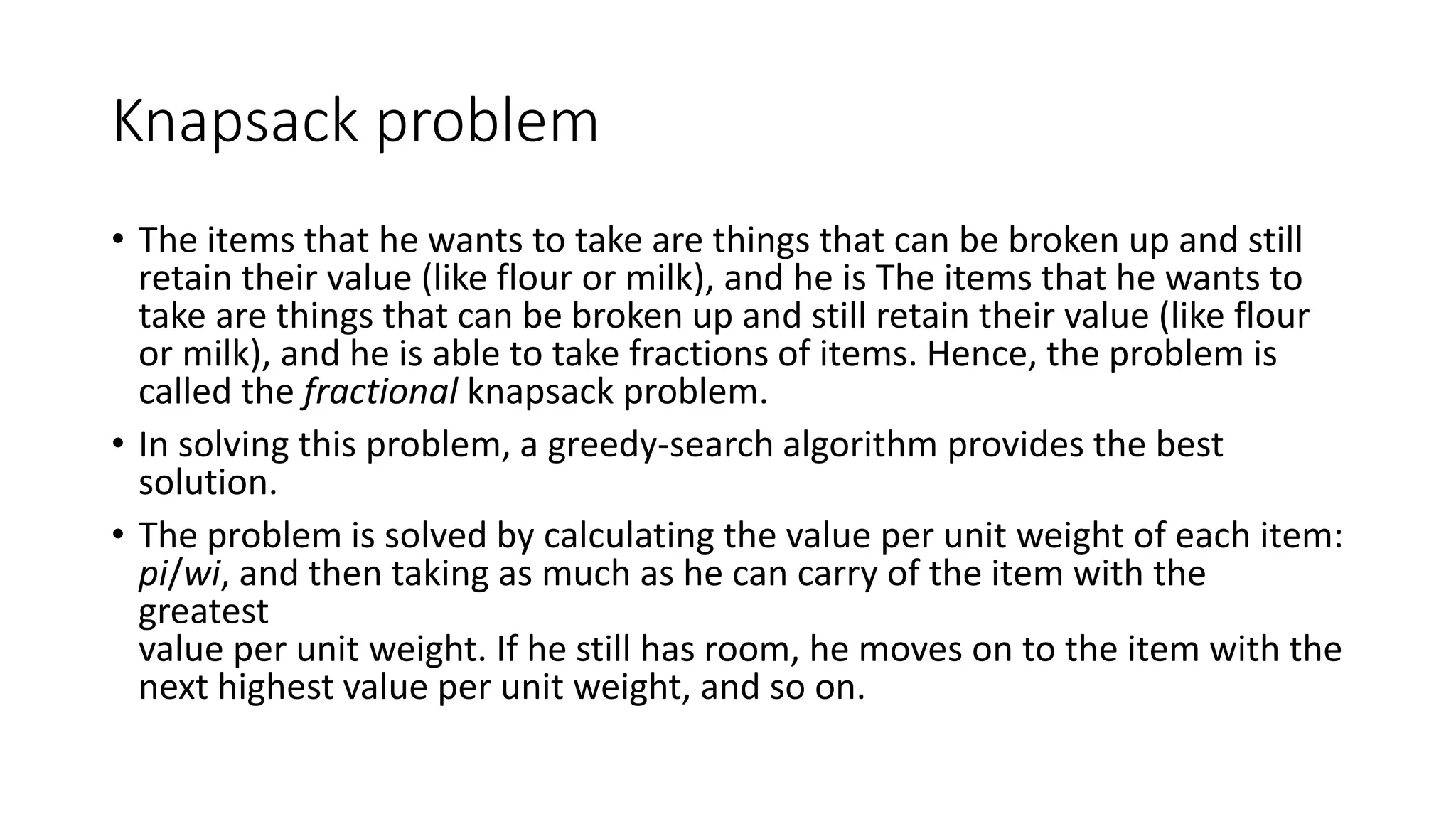 Fractional knapsack problem | PPTX