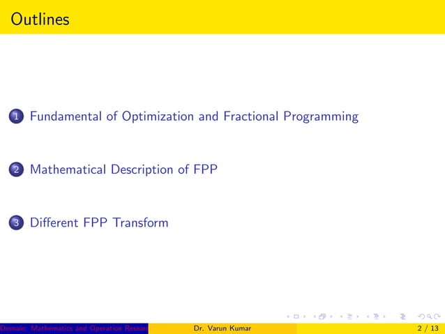 Fractional Programming A Tool For Optimization Ppt