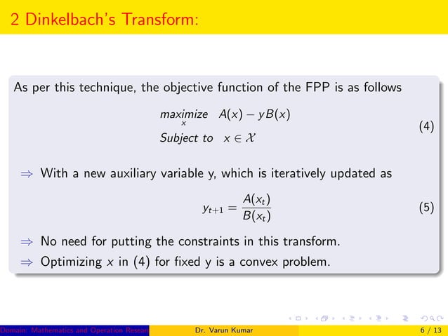 Fractional Programming A Tool For Optimization Ppt