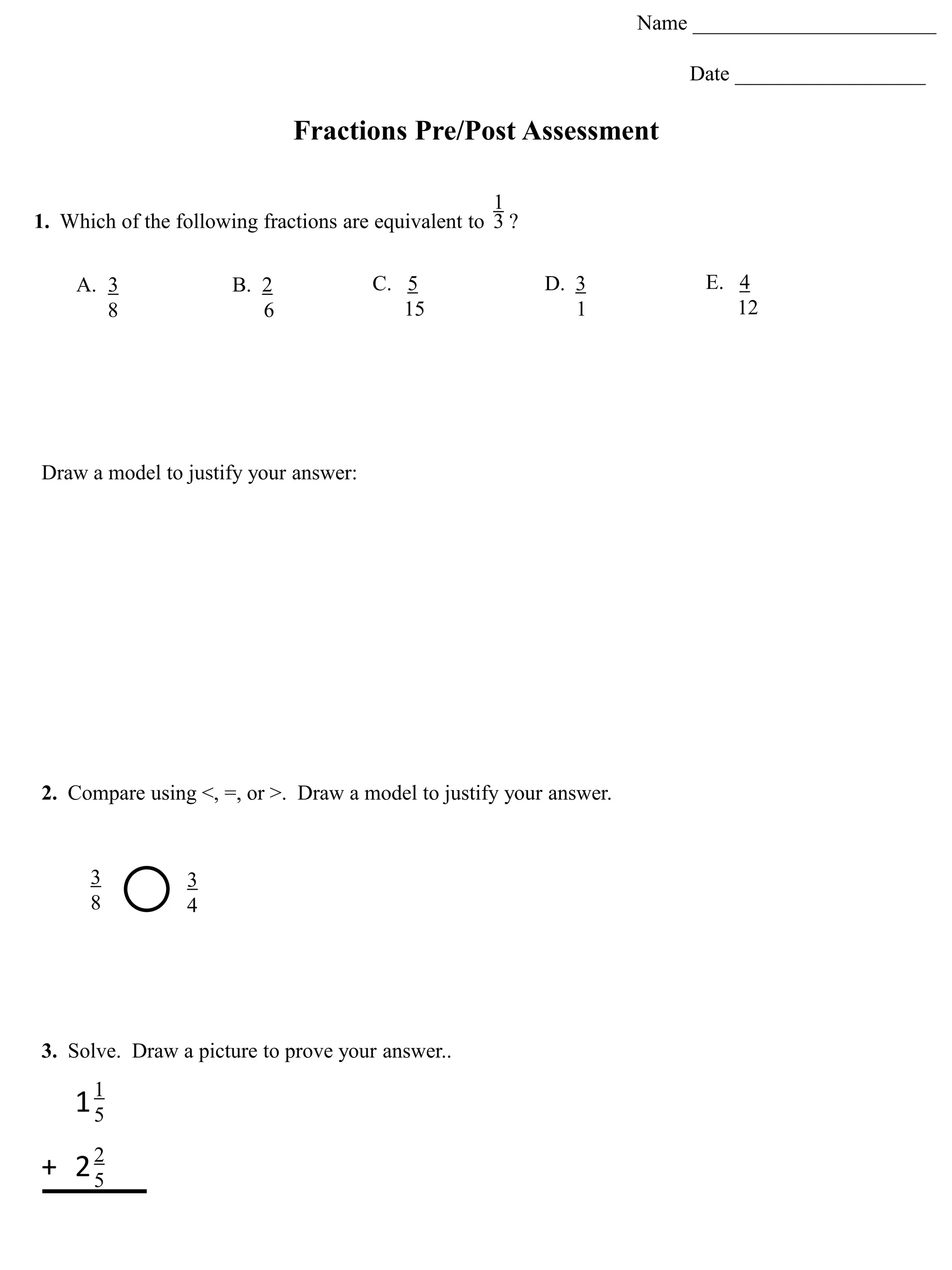 Fraction assessment | PPTX