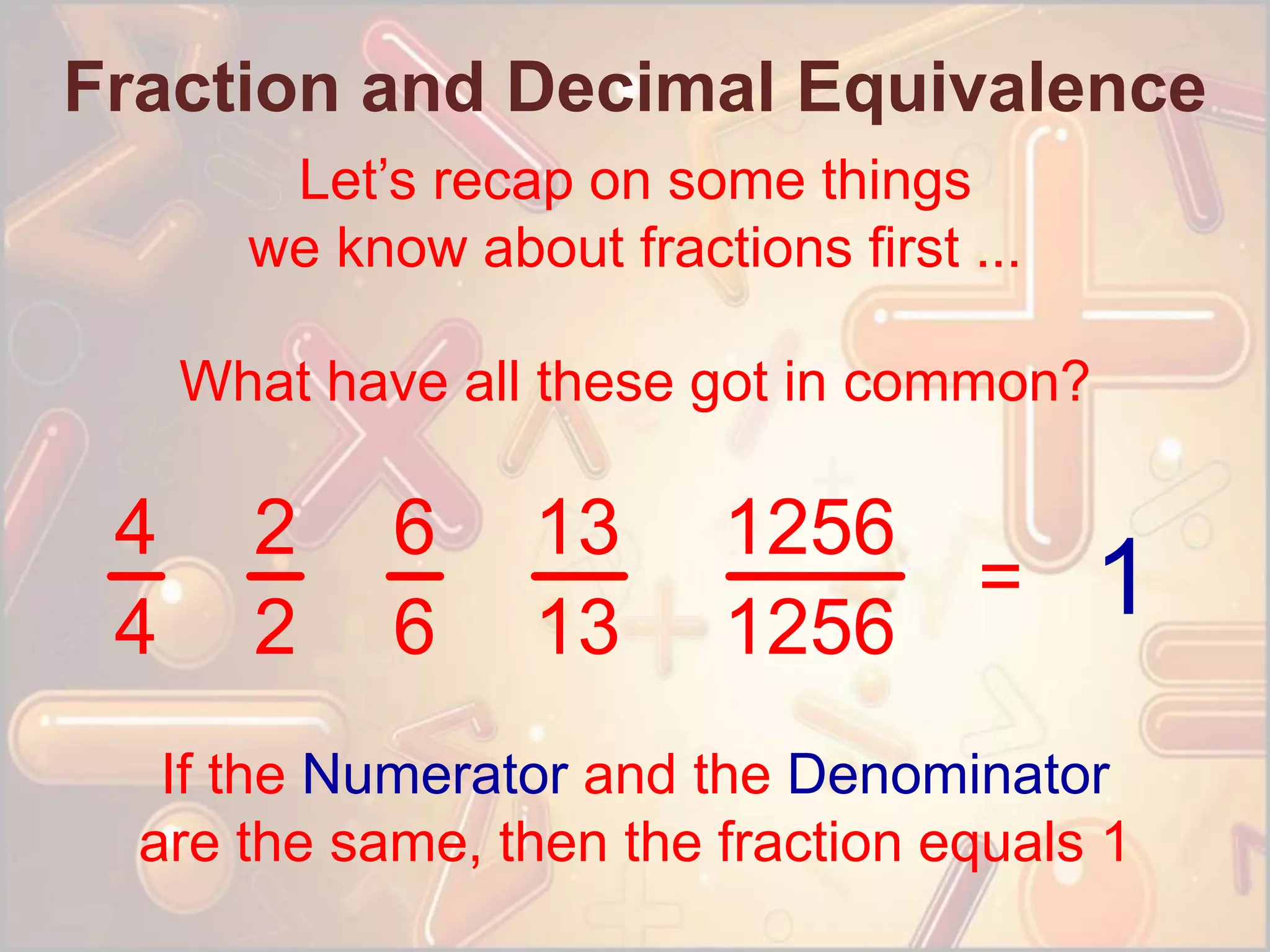 Fraction decimal equivalence | PPT