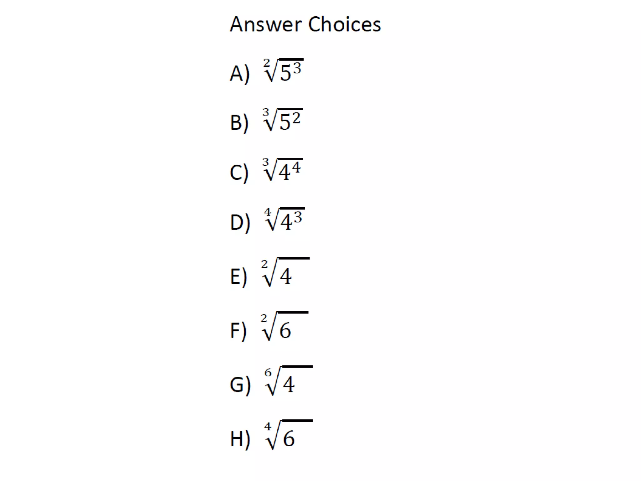 Fraction exponent into radicals ANSWER CHOICES | PPT