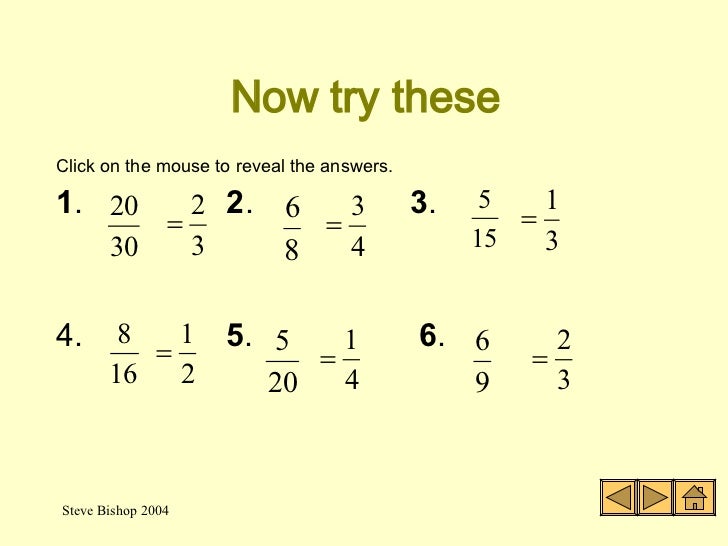 Fractions Cancelling Down