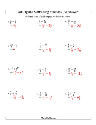 Fractions addsub improper_easy_002 | PDF