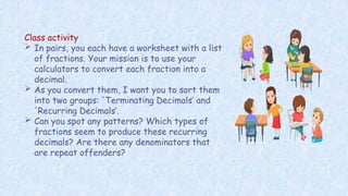 FRACTIONS AND DECIMALS. Mainly recurring | PPTX