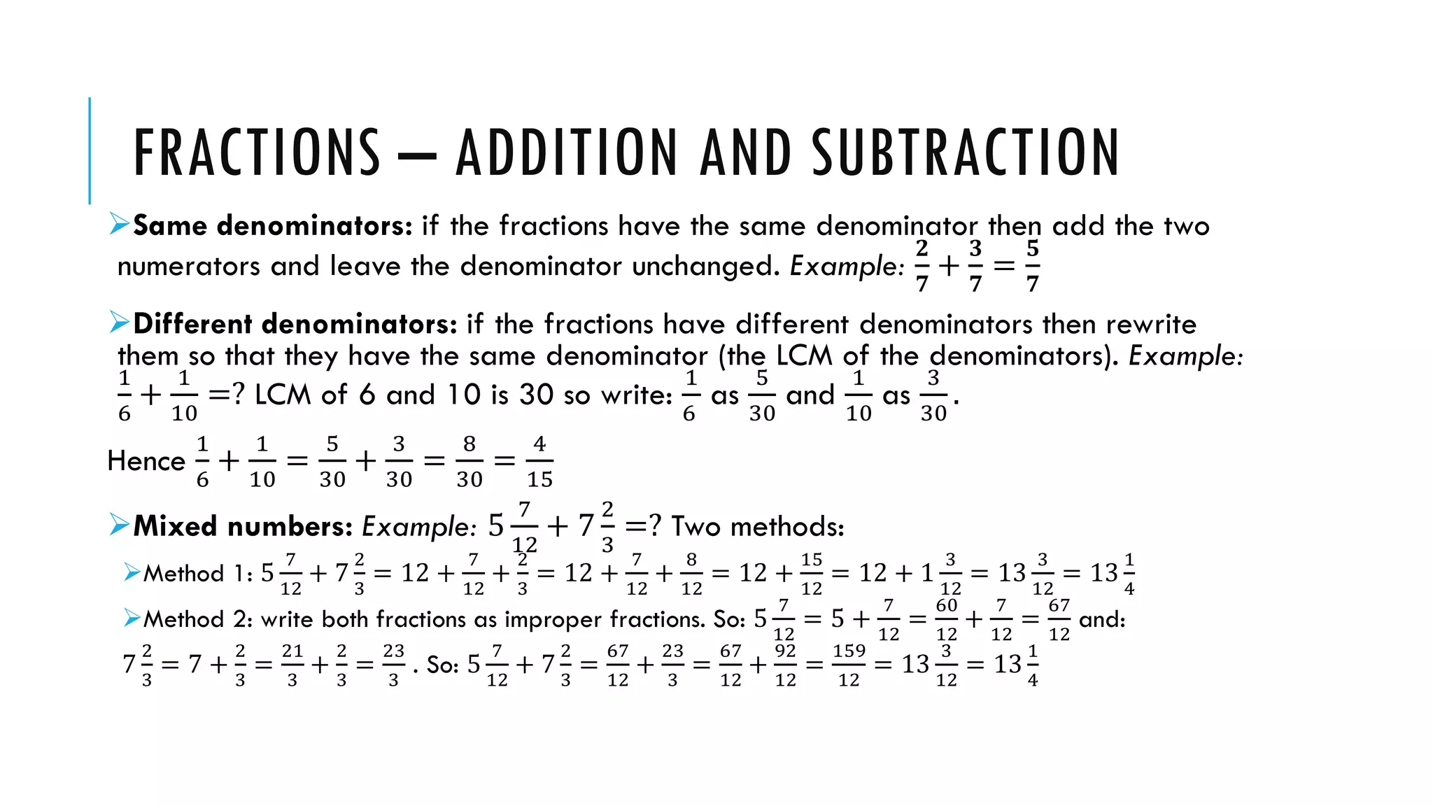 Fractions, comparing numbers, indices, standard form | PPT
