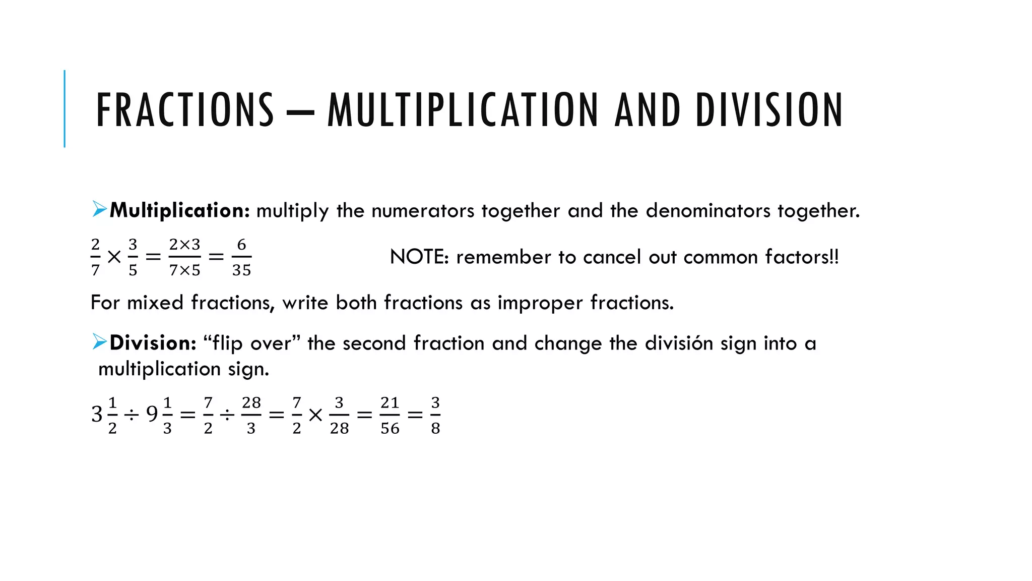 Fractions, comparing numbers, indices, standard form | PDF