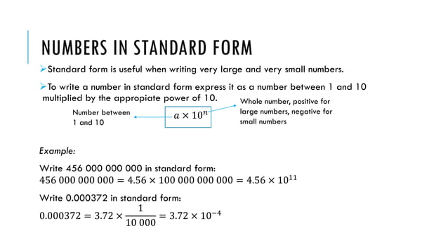 Fractions, comparing numbers, indices, standard form | PPT