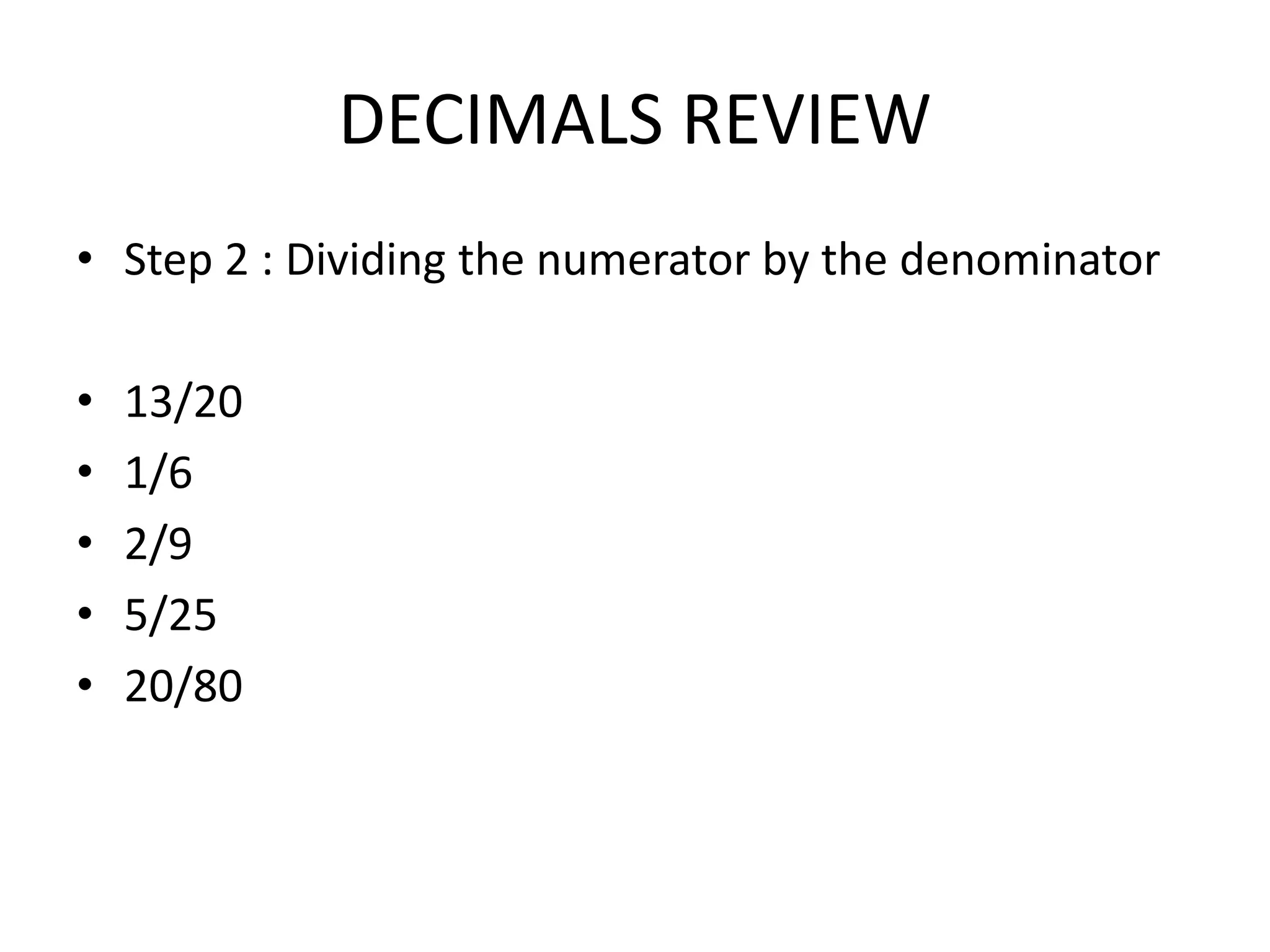 Fractions decimal review and graded | PPTX