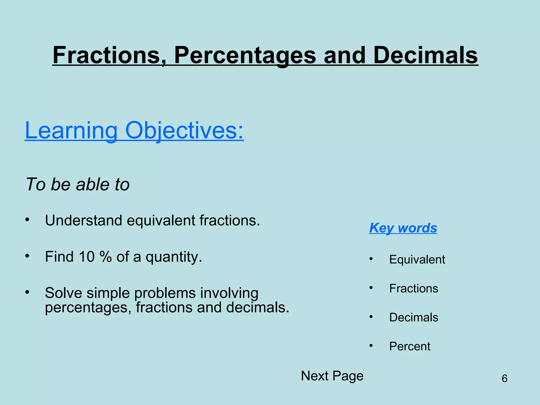 Student Response - Fractions decimals and percentages | PPT