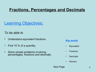 Student Response - Fractions decimals and percentages | PPT