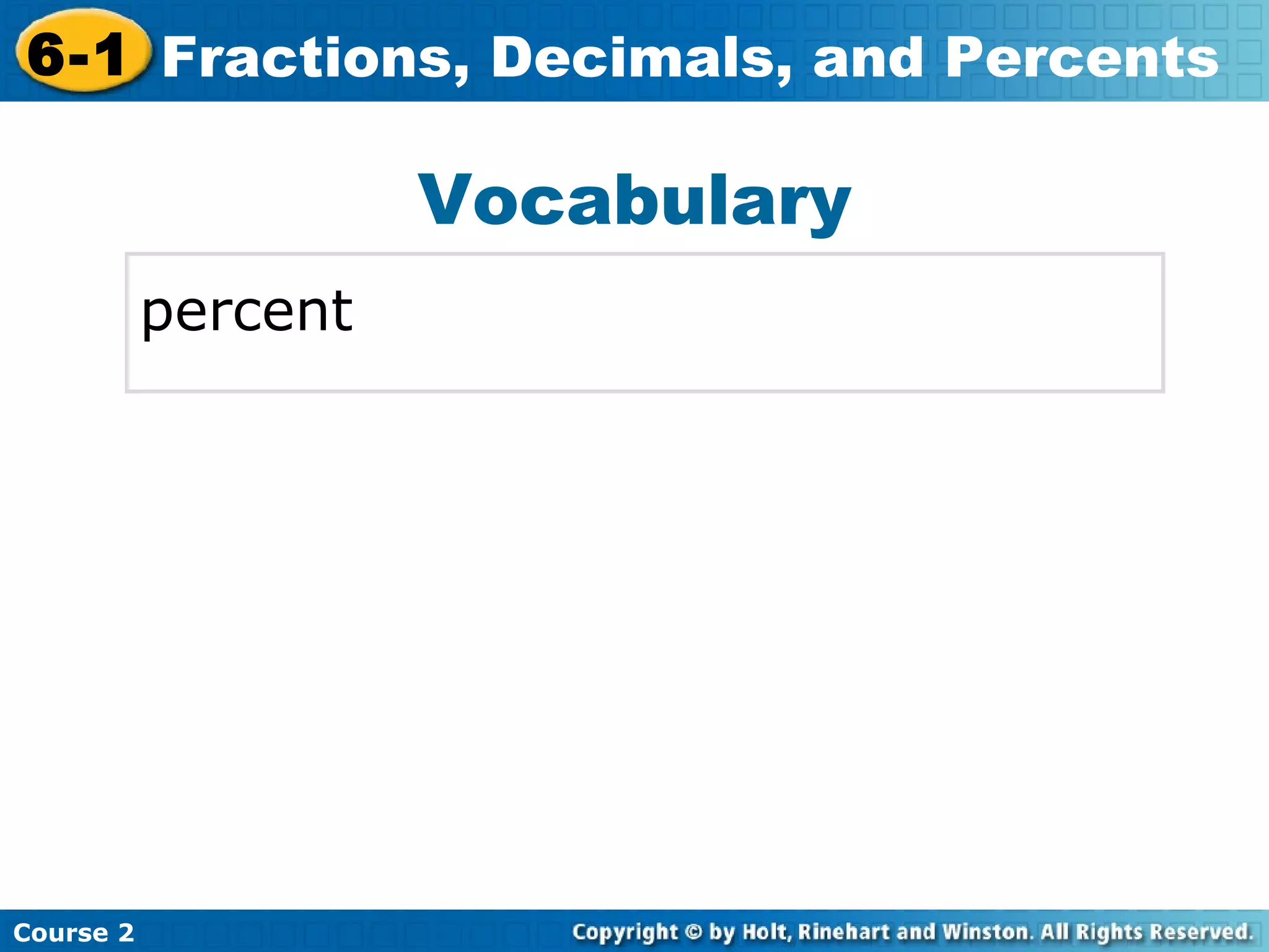 Fractions decimals and percents | PPT