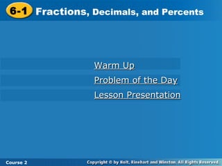 Fractions decimals and percents | PPT