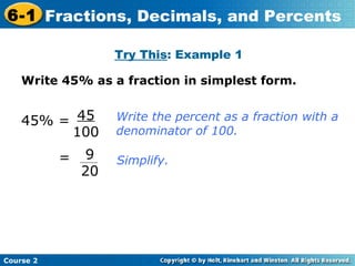 Fractions decimals and percents | PPT
