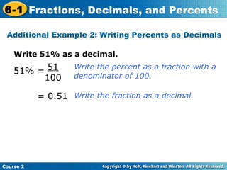 Fractions decimals and percents | PPT
