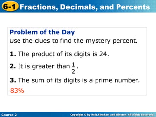 Fractions decimals and percents | PPT