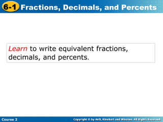 Fractions decimals and percents | PPT