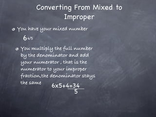 Improper Fractions and Mixed Numbers | PPT