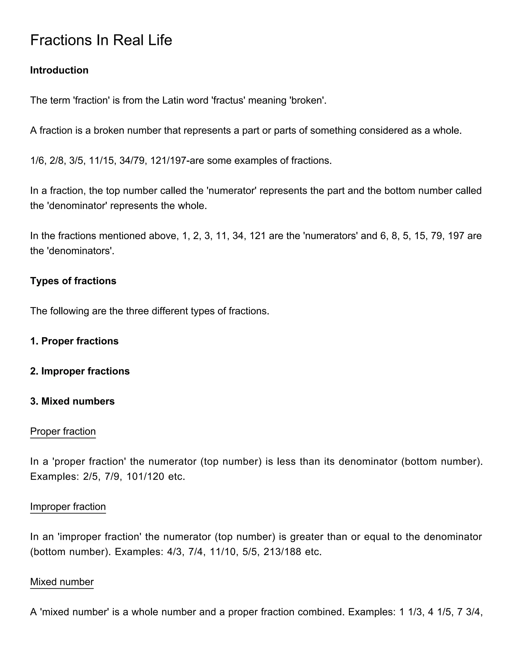 Fractions In Real Life | PDF
