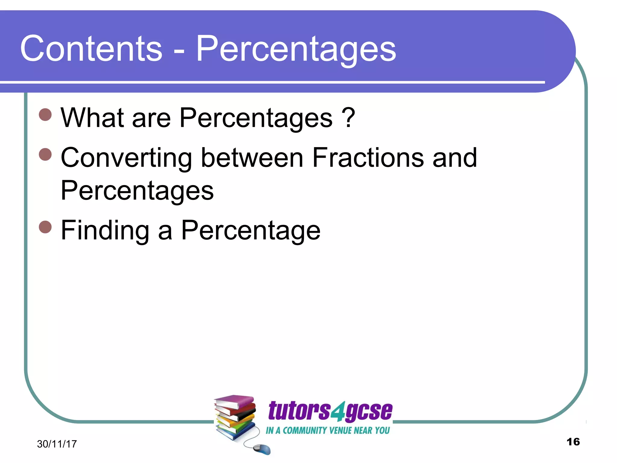 Fractions percentages gcse | PPT
