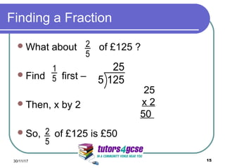 Fractions percentages gcse | PPT
