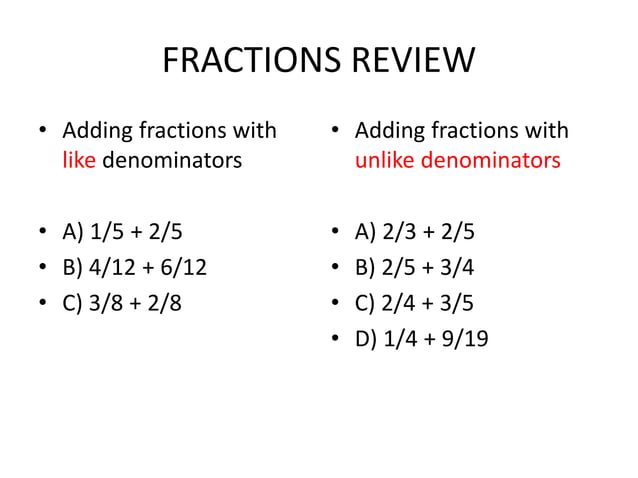 Fractions review | PPTX