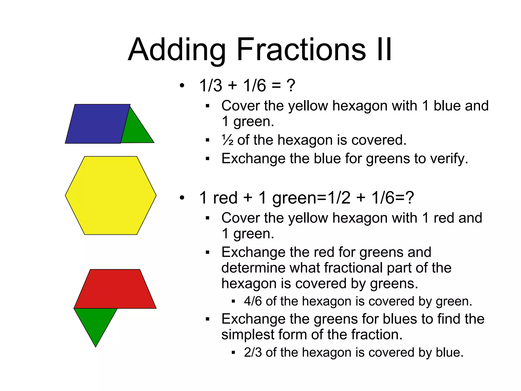 Fractions with pattern blocks (worksheet 9 a).pptx | Physics | Science