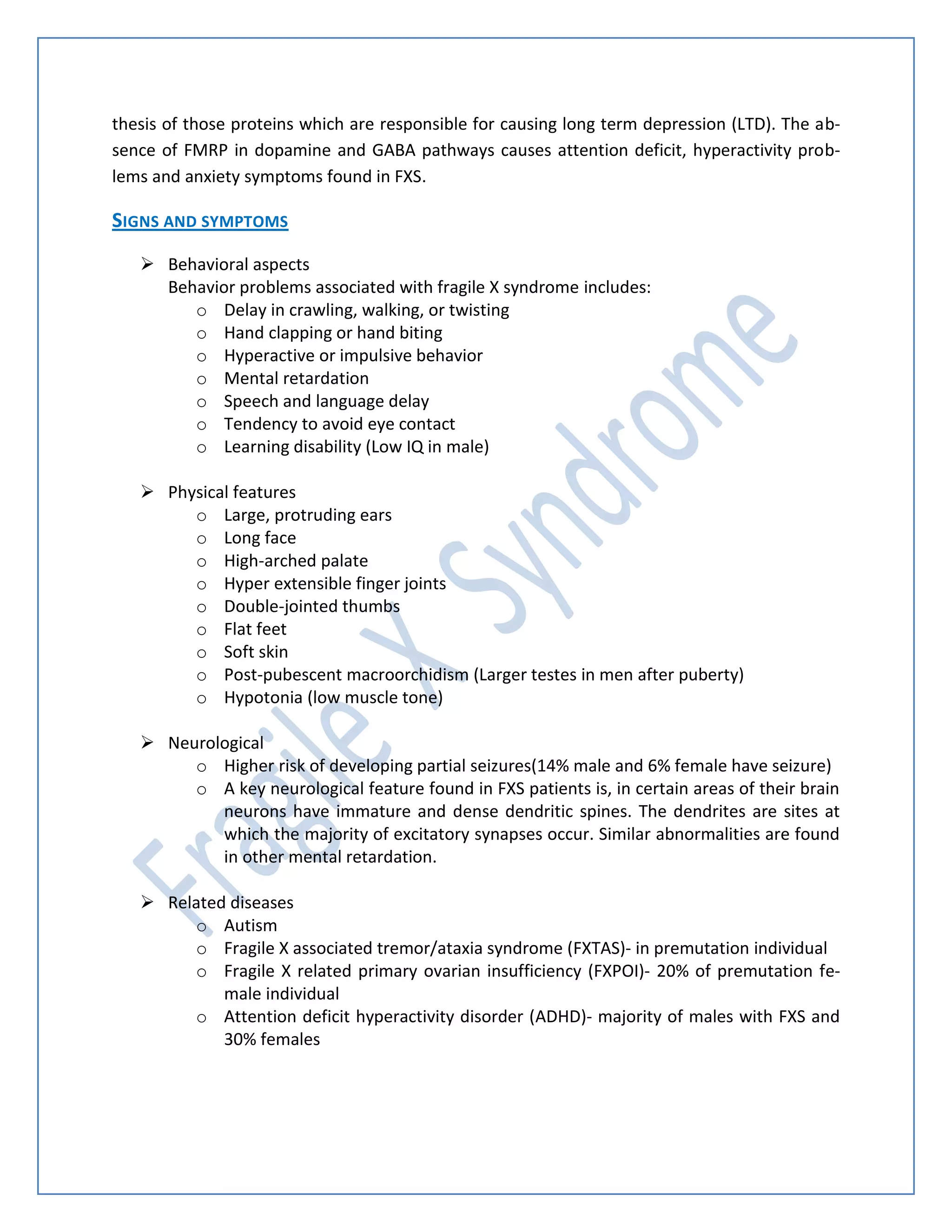 Fragile x syndrome | DOCX | Brain and Nervous System Disorders ...